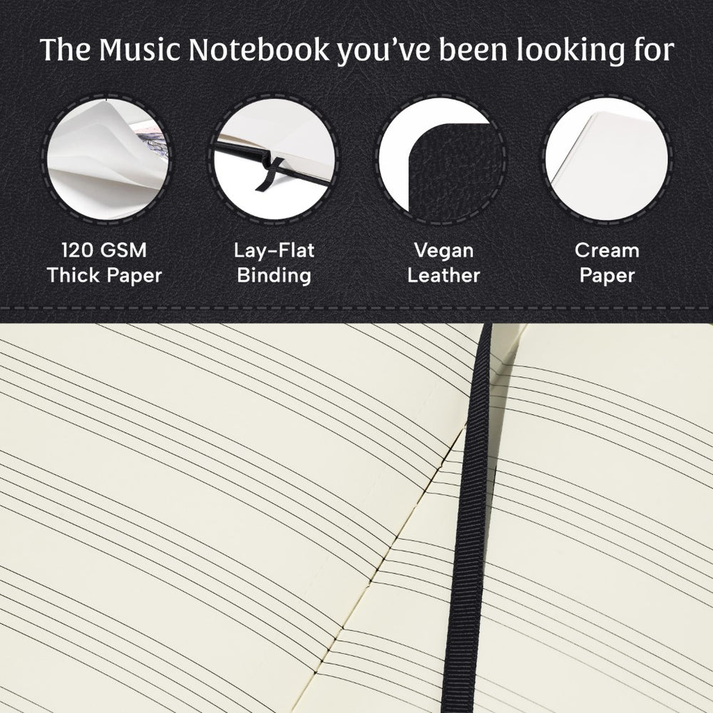 A4 Manuscript/Music Notebook | Charcoal Black - Vegan Leather ...