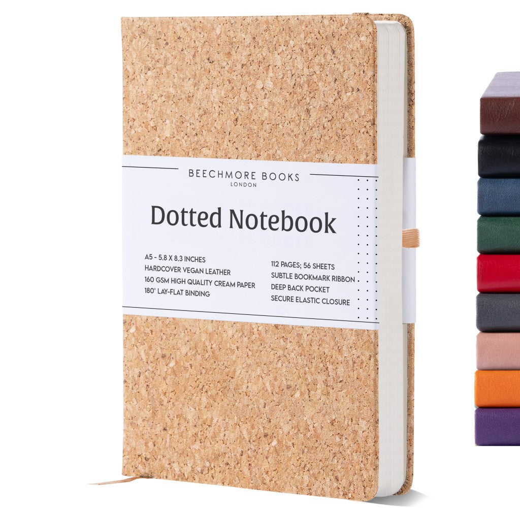 A5 Dotted Notebook | Beige Cork - Vegan Leather | Beechmore Books