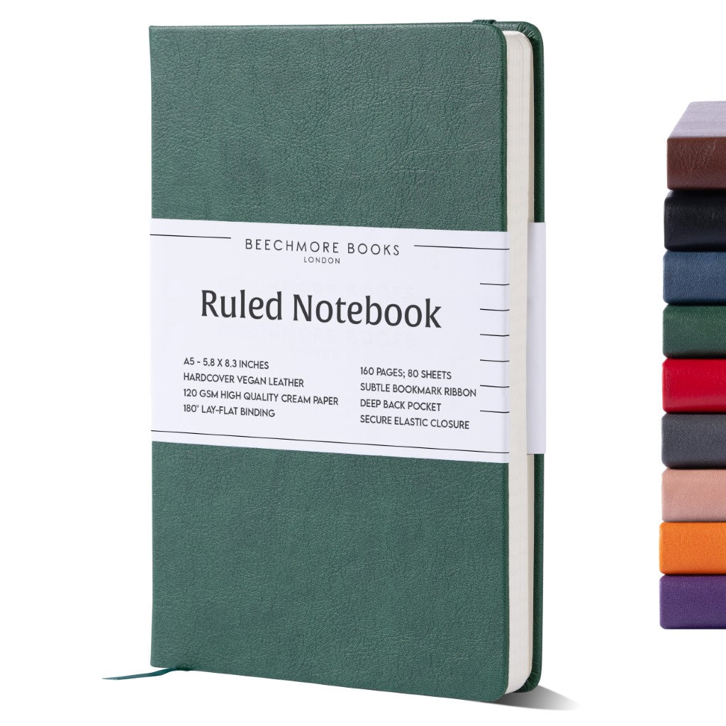 A5 Ruled Notebook | Dartmouth Green - Vegan Leather | Beechmore Books