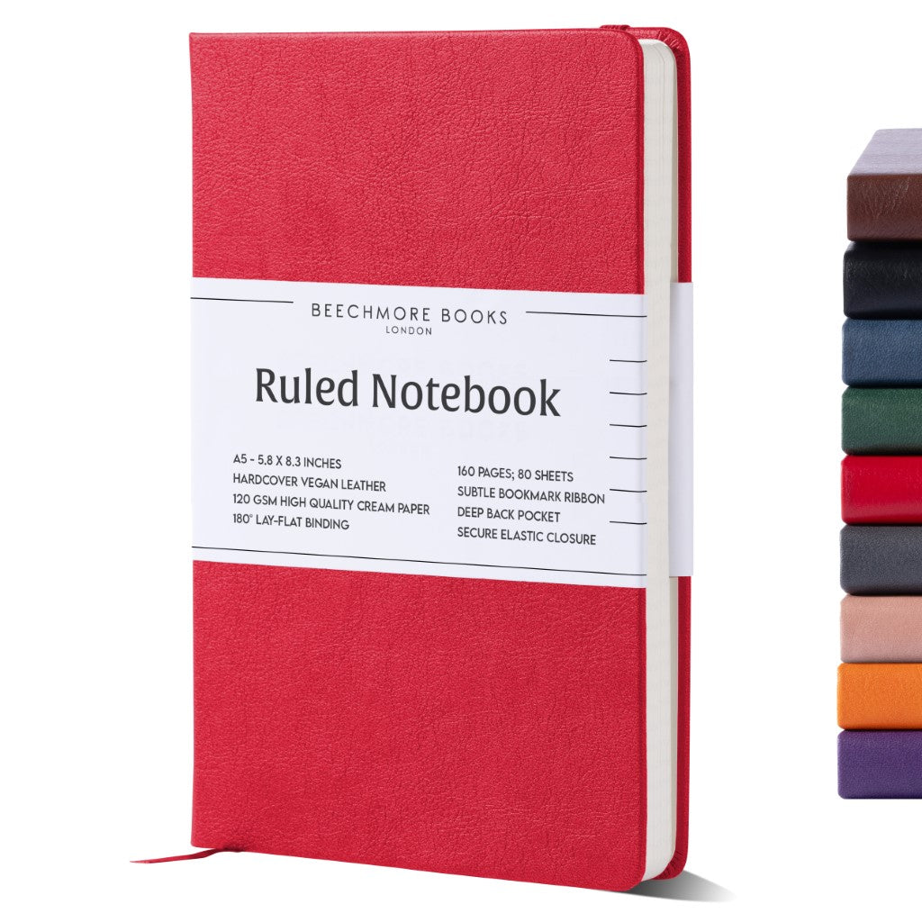 A5 Ruled Journal | Scarlet Red - Vegan Leather | Beechmore Books
